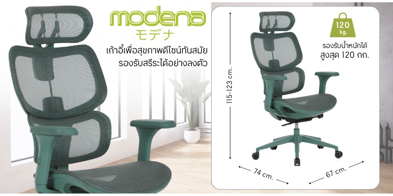 MODENA Ergonomic Office Chair Cusco Olive Green | 18% Off | Central Online
