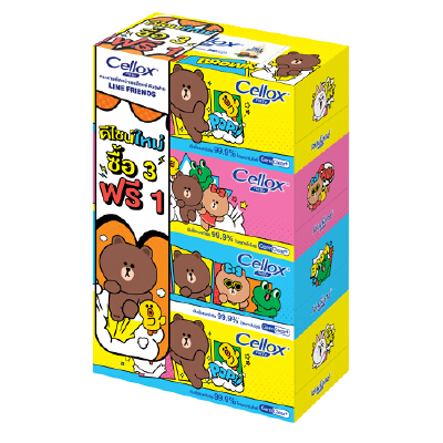 กระดาษเช็ดหน้า Cellox Purify LINE FRIENDS Box 3 แถม 1 | OfficeMate
