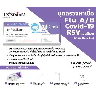 TESTSEALABS ชุดตรวจไข้หวัดใหญ่ สายพันธุ์ A และ B + COVID 19 + RSV ...