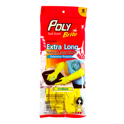 ถุงมือยางธรรมชาติ Extra Long S โพลี-ไบรท์ Ultra | OfficeMate
