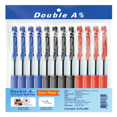 ปากกาลูกลื่น Double A TriTouch 0.7มม.คละสี(แพ็ค12ด้าม) | OfficeMate