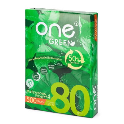 ONE GREEN กระดาษถ่ายเอกสาร 80 แกรม สีขาว ขนาด A4 (500 แผ่น/รีม) | B2S