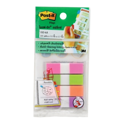 POST-IT แฟล็กซ์ ขนาด 0.5x1.7 นิ้ว คละสี (ชมพู เขียว ส้ม ม่วง) แพ็ค 25 ...