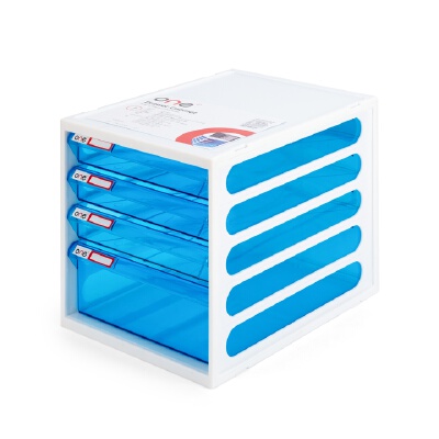 ONE 4-Tier Filing Cabinet White Frame with Transparent Blue Drawers ...