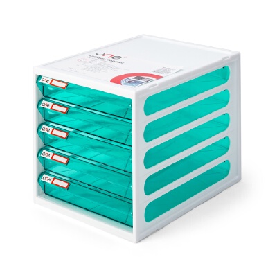 ONE 5-Tier Filing Cabinet White Frame with Transparent Green Drawers ...