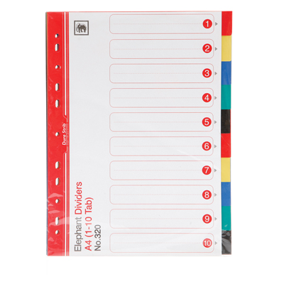 ELEPHANT อินเด็กซ์พลาสติก PP (1-10) คละสี ขนาด A4 (1 ชุด) | OfficeMate