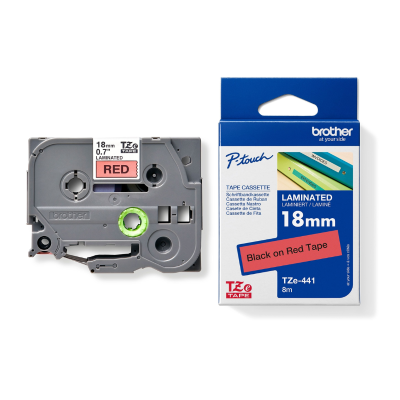 BROTHER เทปพิมพ์อักษร รุ่น TZE-441 สีดำ พื้นแดง ขนาด 18 มม. x 8 เมตร ...