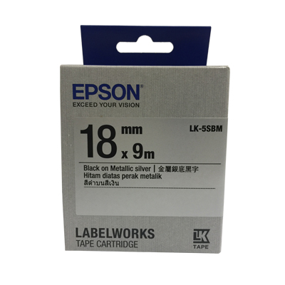 EPSON Label Tape 18 mm. Black On Metallic Silver | OfficeMate