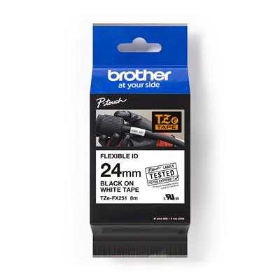 เทปพิมพ์อักษร 24 มม. ดำพื้นขาว Brother TZE-FX251 | OfficeMate