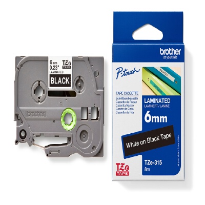 เทปพิมพ์อักษร 6มม. พื้นดำ ตัวอักษรขาว Brother TZE-315 | OfficeMate