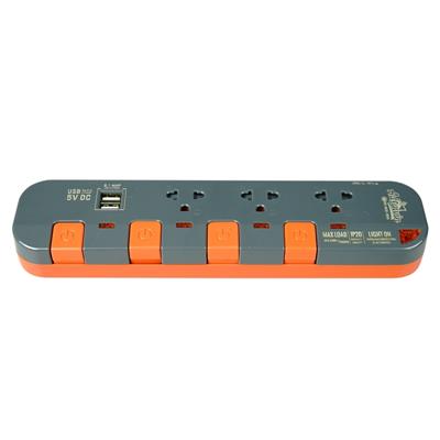 Power Strip 3Sockets2USB 3m. Grey-Orange | OfficeMate