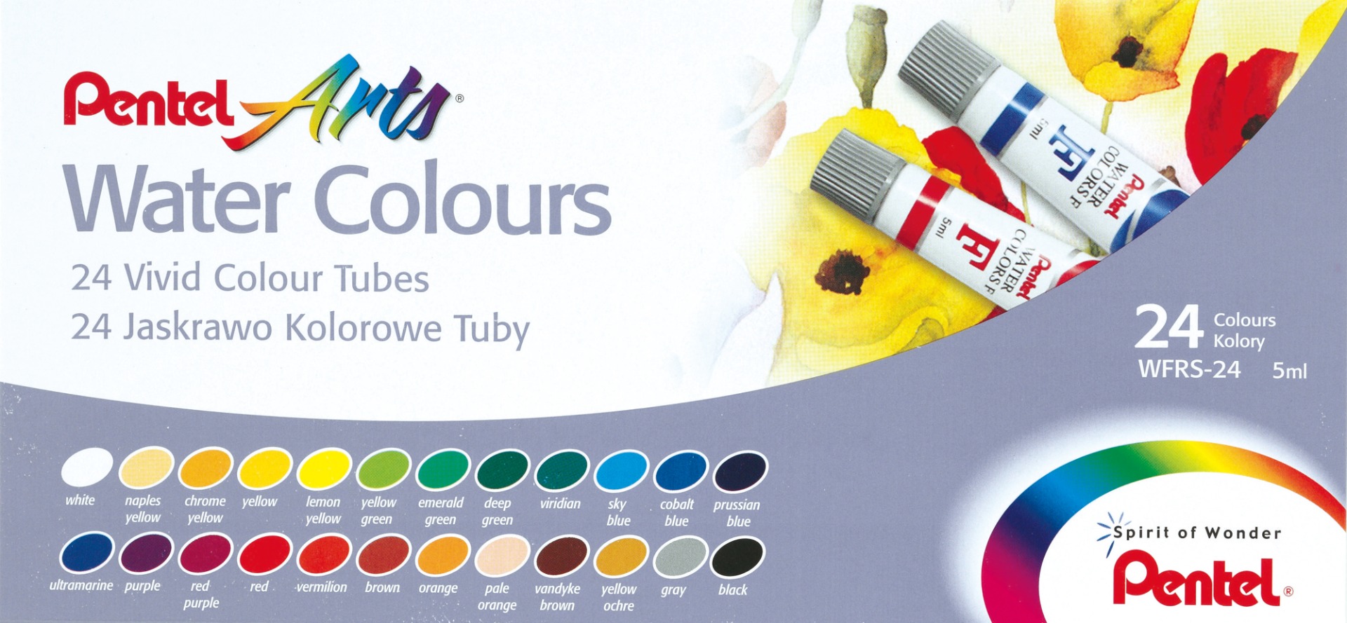 สีน้ำหลอดลามิเนต เพนเทล WFRS-24 24 สี บรรจุ 12 ชิ้น | OfficeMate