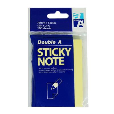 Sticky Note Double A S8858741716795TH :76mm x 51mm :Pastel Yellow (แพ็ค ...