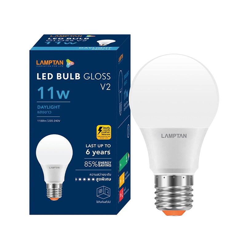 หลอดไฟ LED 11 วัตต์ Daylight LAMPTAN รุ่น GLOSS V.2 E27 | OfficeMate