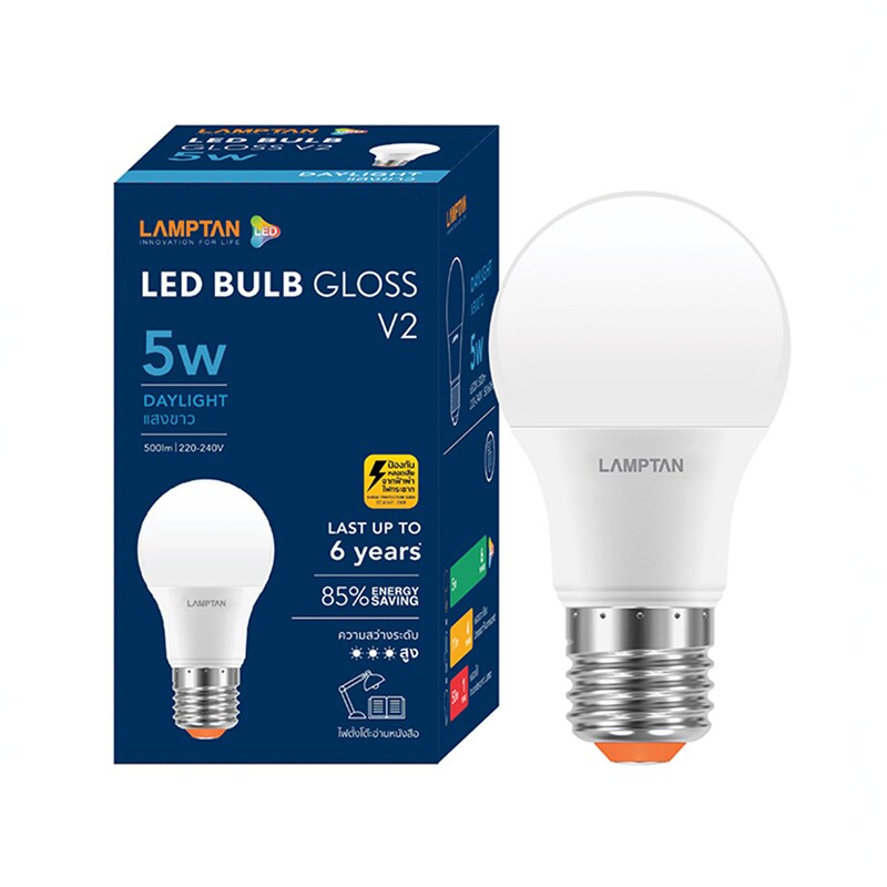 หลอดไฟ LED 5 วัตต์ Daylight LAMPTAN รุ่น GLOSS V.2 E27 | OfficeMate
