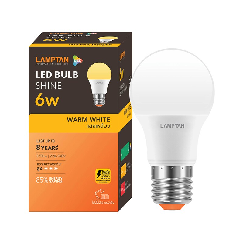 หลอดไฟ LED 6 วัตต์ Warmwhite LAMPTAN รุ่น SHINE E27 | OfficeMate