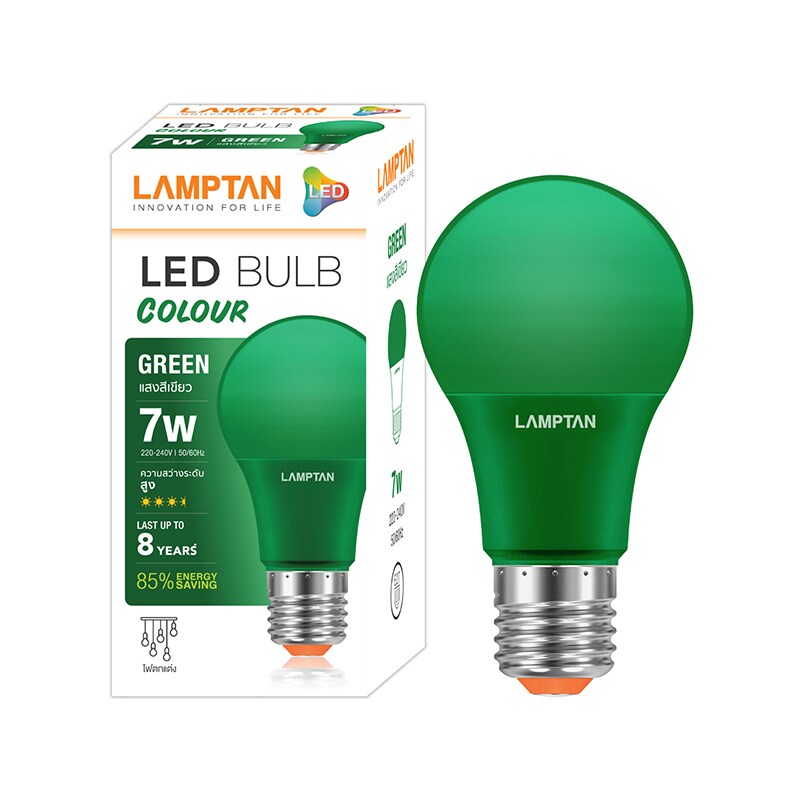 หลอดไฟ LED 7 วัตต์ LAMPTAN รุ่น BULB COLOUR E27 สีเขียว | OfficeMate