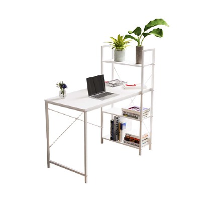 HomeHuk White MDF Wooden Office Table with Shelf 4T 115cm | OfficeMate