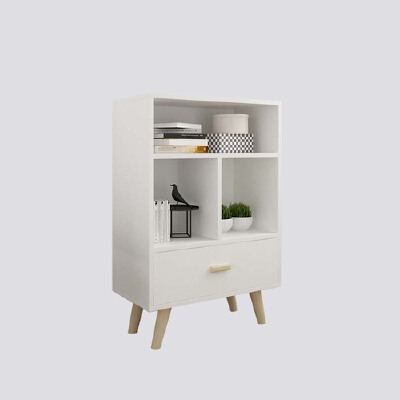HomeHuk MDF Bookshelf 3B with Lower Drawer White | OfficeMate