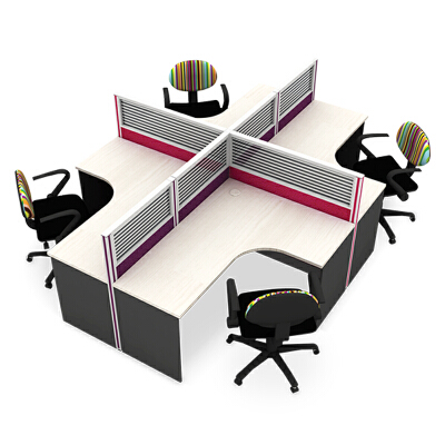 MO-TECH ชุด work system 4 ที่นั่ง Top โค้ง แผงครึ่งกระจกขัดลาย | OfficeMate