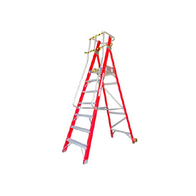 INTERTHAI BY BARCO Fiberglass Platform Ladder with Wheels 7 Steps ...