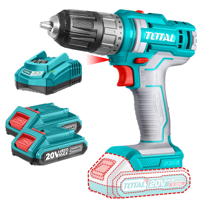 TOTAL สว่านแบตเตอรี่ไร้สาย 20 โวลท์ (แบต 2 ก้อน + แท่นชาร์จ) รุ่น ...