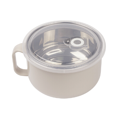 KASSA HOME กล่องอาหารสเตนเลสทรงกลมมีหูจับ ขนาด 850 มล. สีครีม | OfficeMate